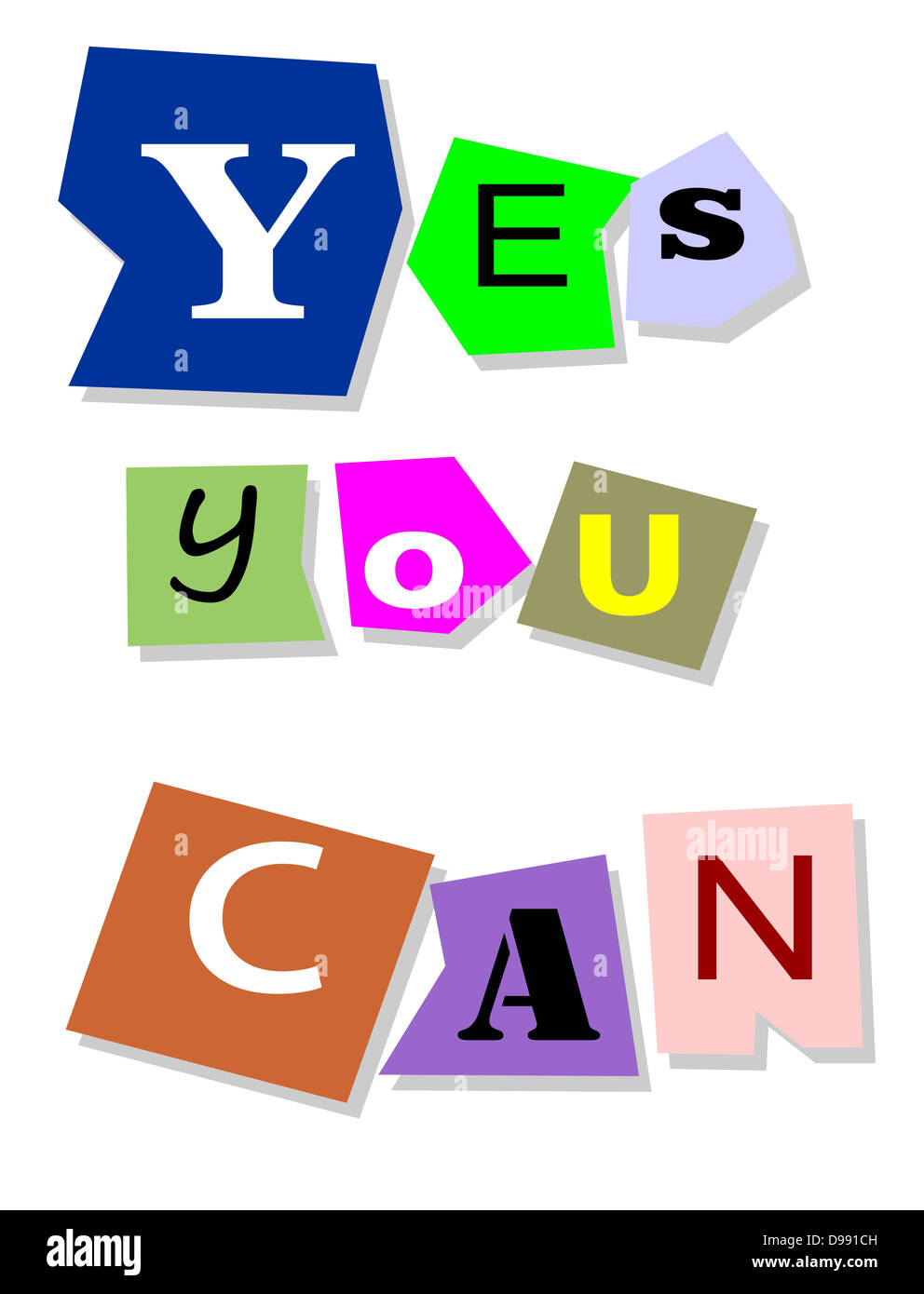 Yes you can - motivational slogan collage text of isolated words in ...