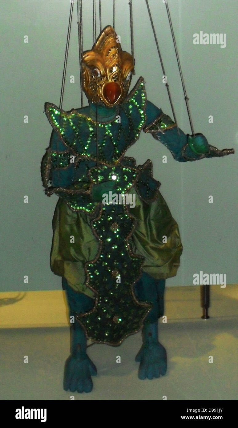 Shadow puppet from Myanmar (Burma). Depicts the sun eagle Galon. Early ...