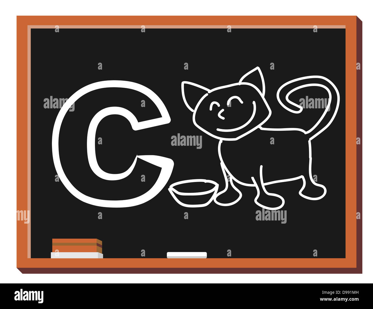 Illustration of alphabet letter C with a cute little cat on blackboard ...