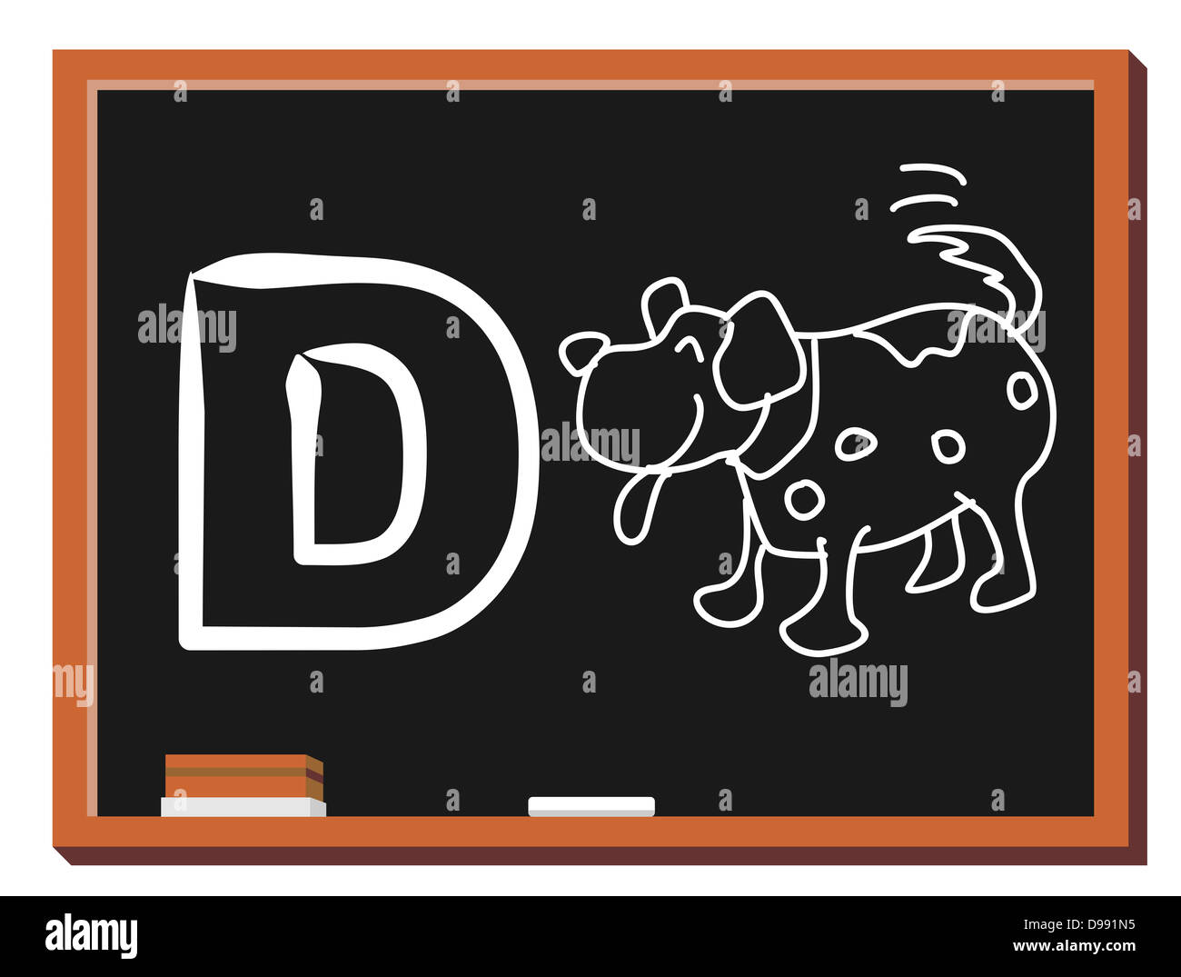 Illustration of alphabet letter D with a cute little dog on blackboard ...