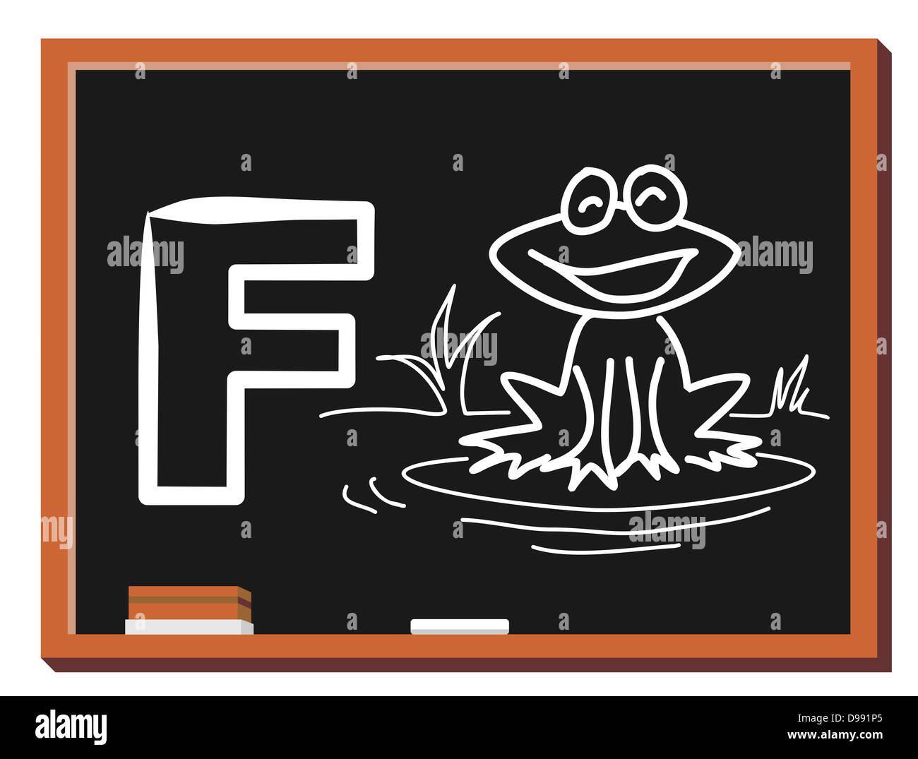 Illustration of alphabet letter F with a cute little Frog on blackboard ...