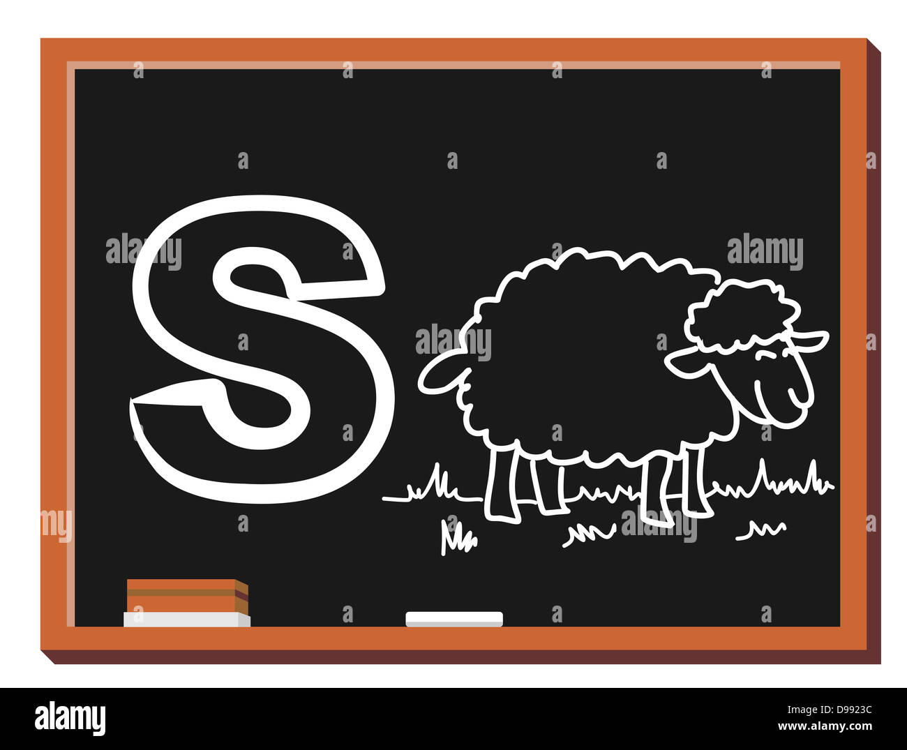 Illustration of alphabet letter S with a cute little sheep on grass ...