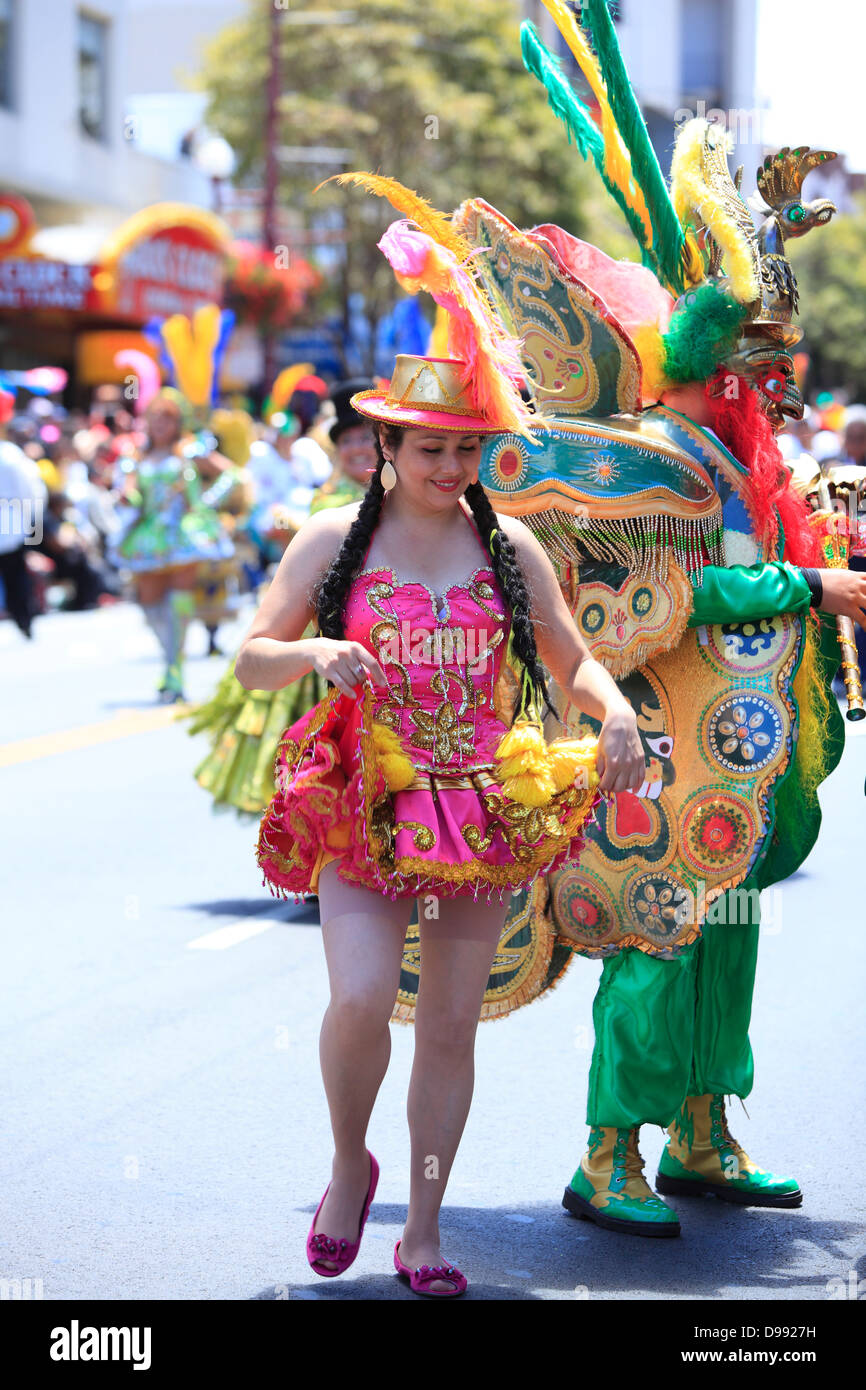 bolivian dancers in traditional costume during Carnaval parade in ...
