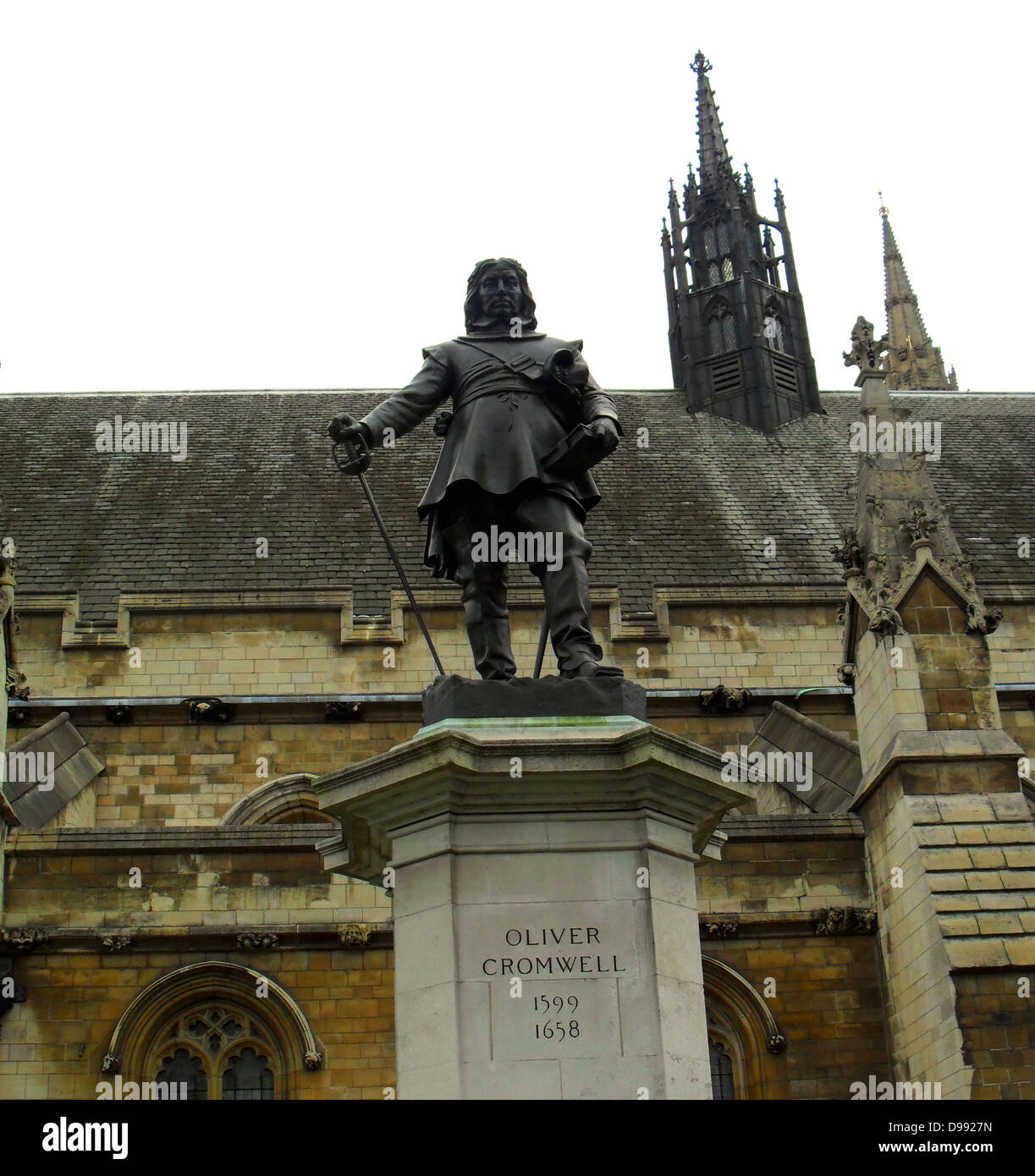 Houses of Parliament in London. Statue of Oliver Cromwell (Lord Protector (ruler of England ...