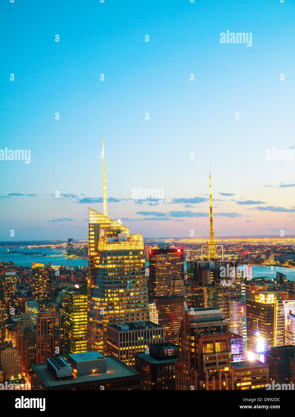 New York City cityscape birds eye view in the night Stock Photo - Alamy