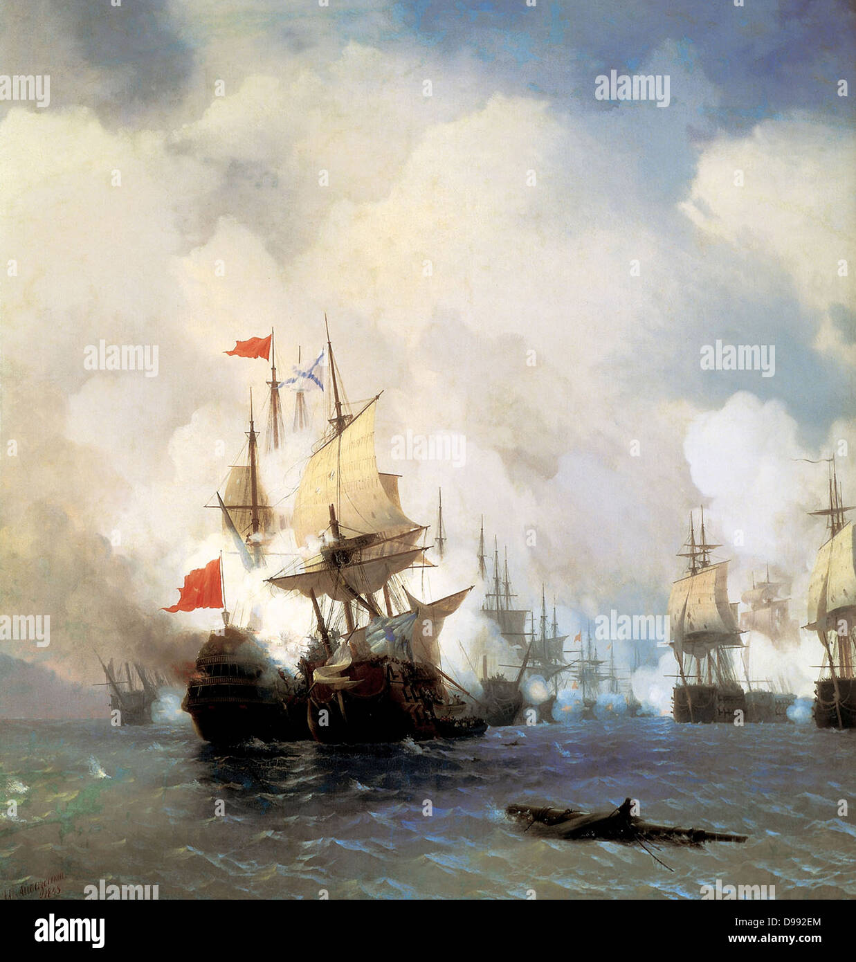 Battle in the Chios Channel, naval battle, summer 1770. Engagement of ...