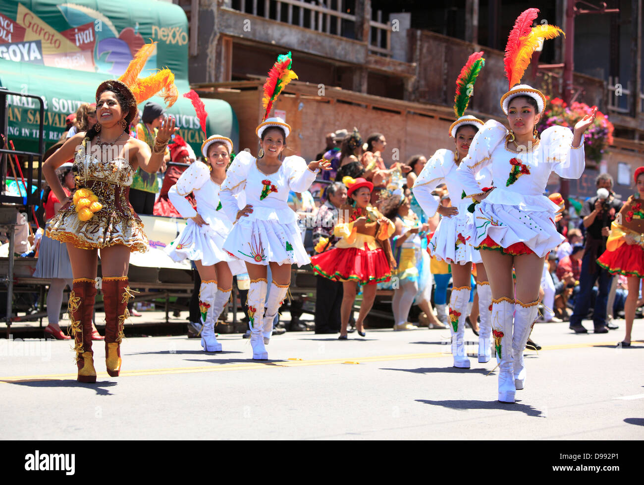 bolivian dancers in traditional costume during Carnaval parade in ...