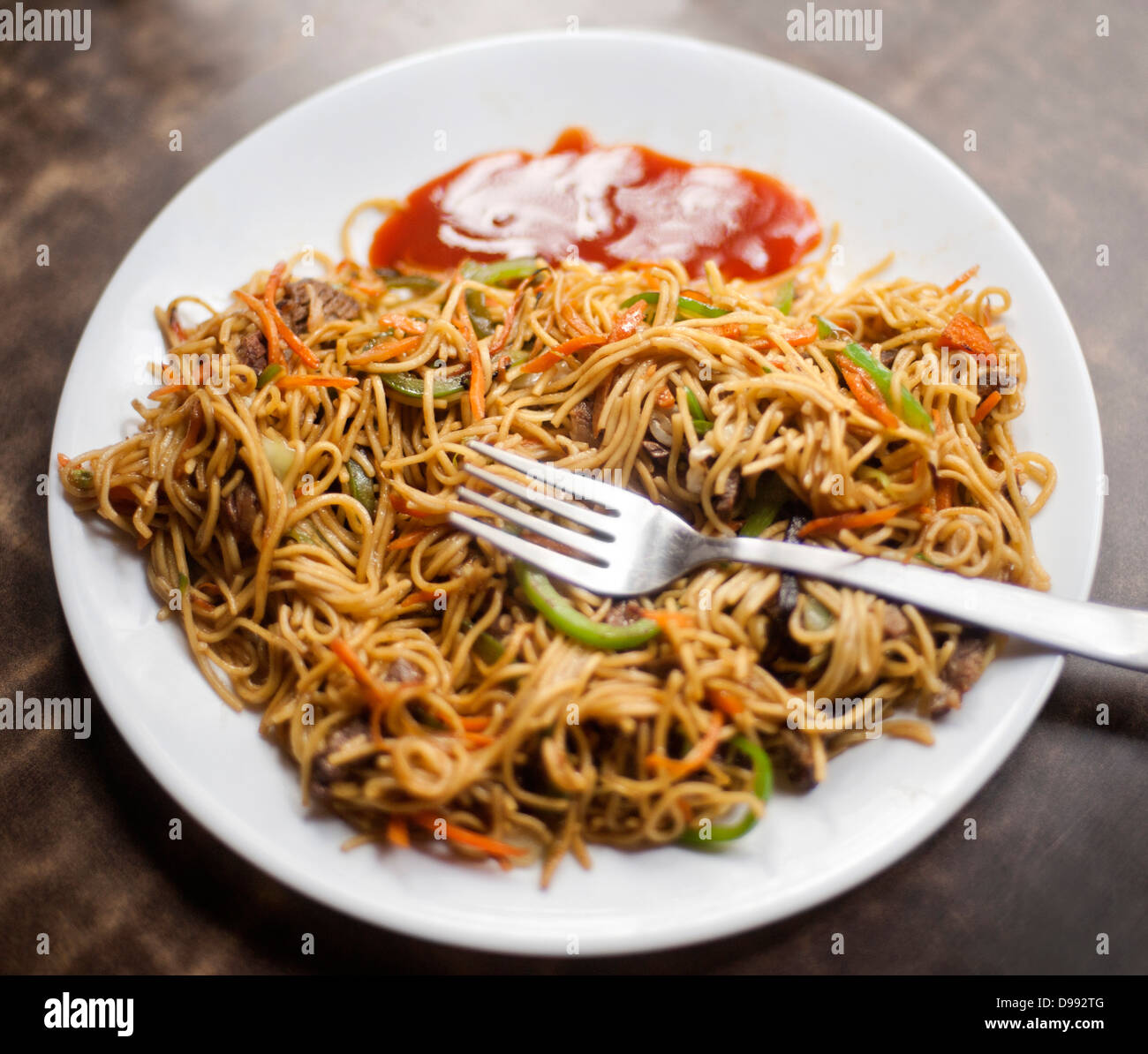 Close-up of a plate of chow mein, Tibetan Market, Delhi, India Stock ...