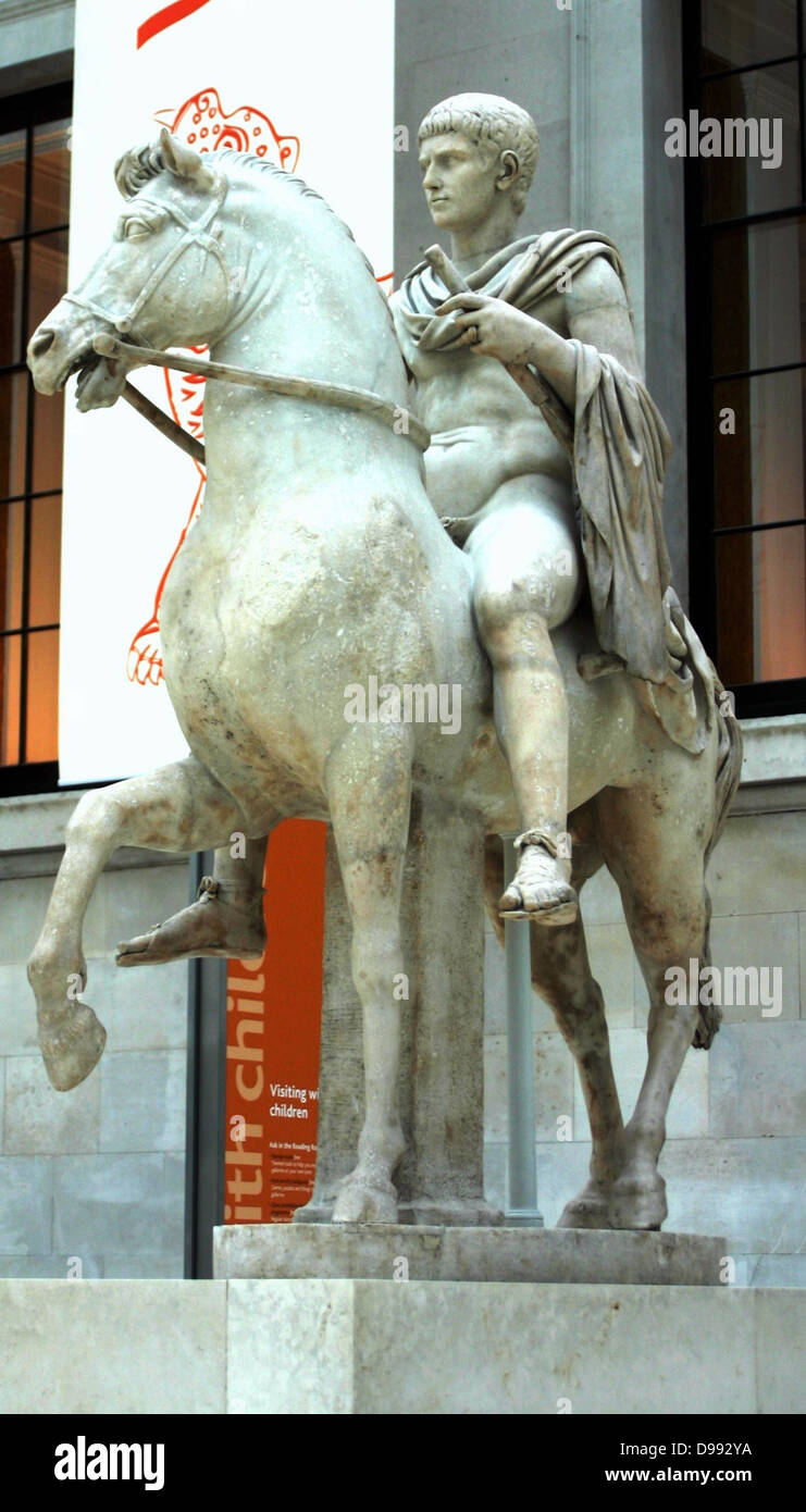 Marble statue of a youth on horseback, Roman, sculpted in Italy AD 1-50 ...