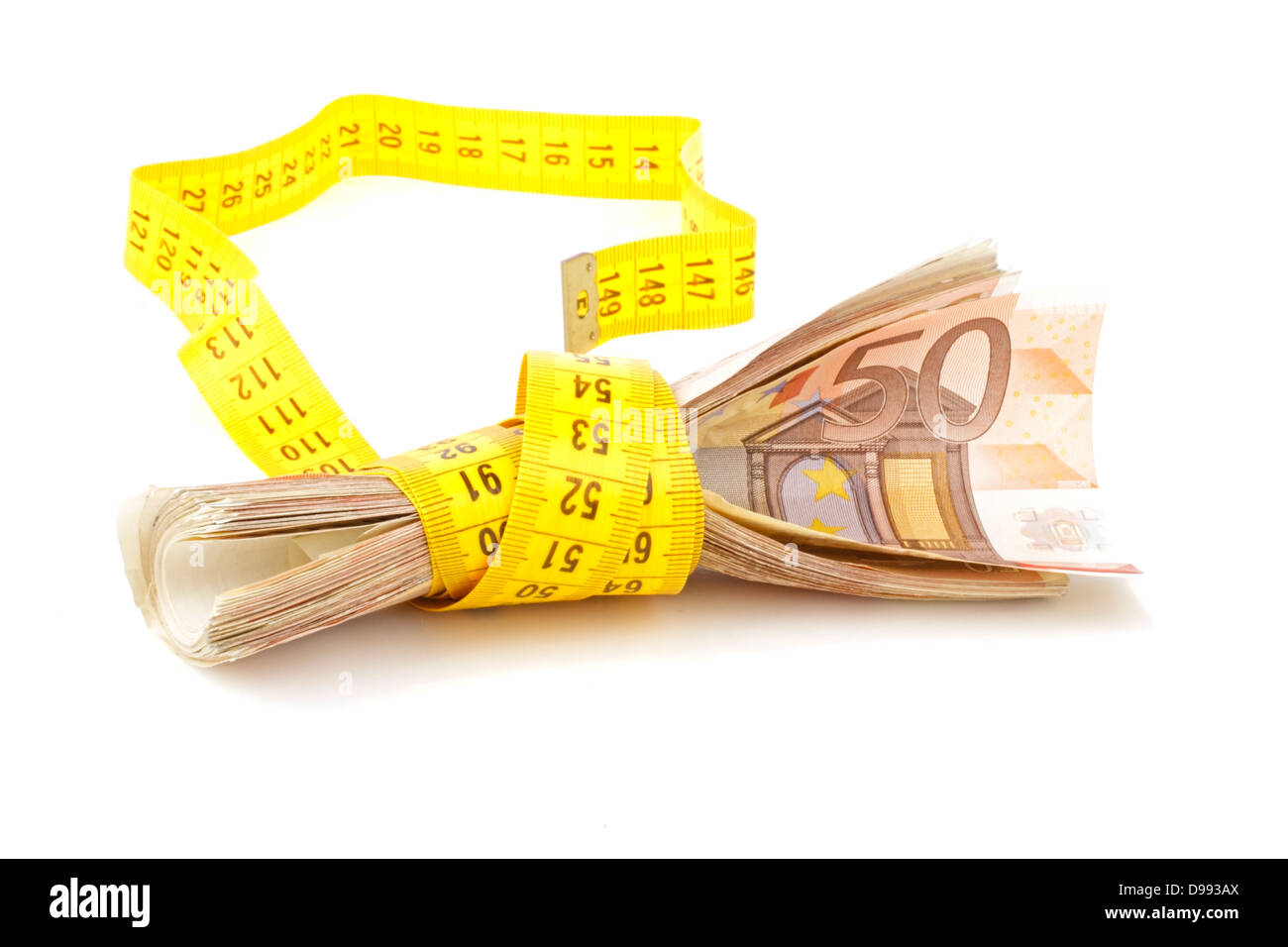 euro banknotes with measure tape on white background Stock Photo - Alamy