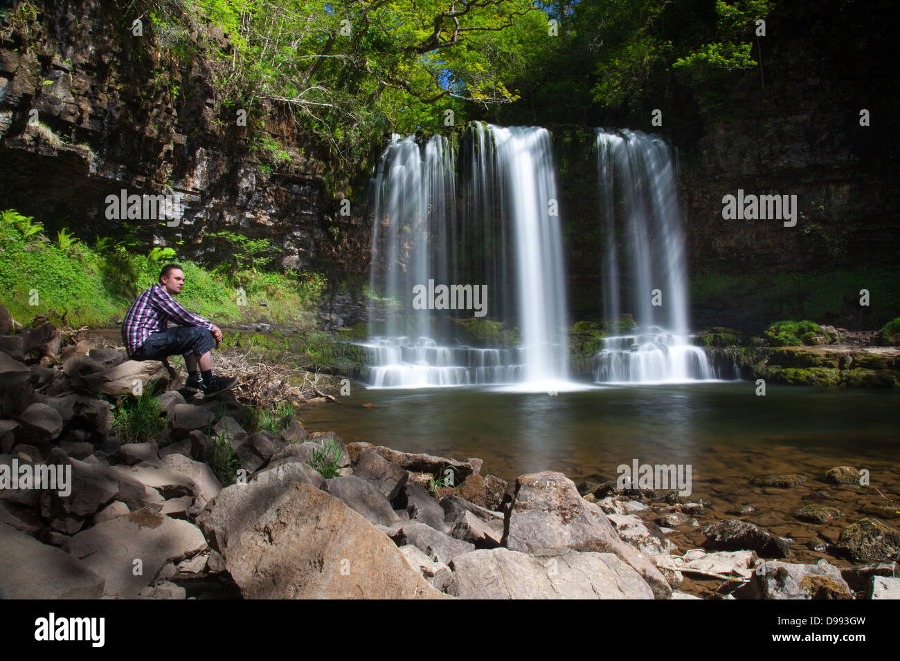 Sgwd yr Eira waterfall, on the Four falls trail, Brecon Beacons, Wales ...