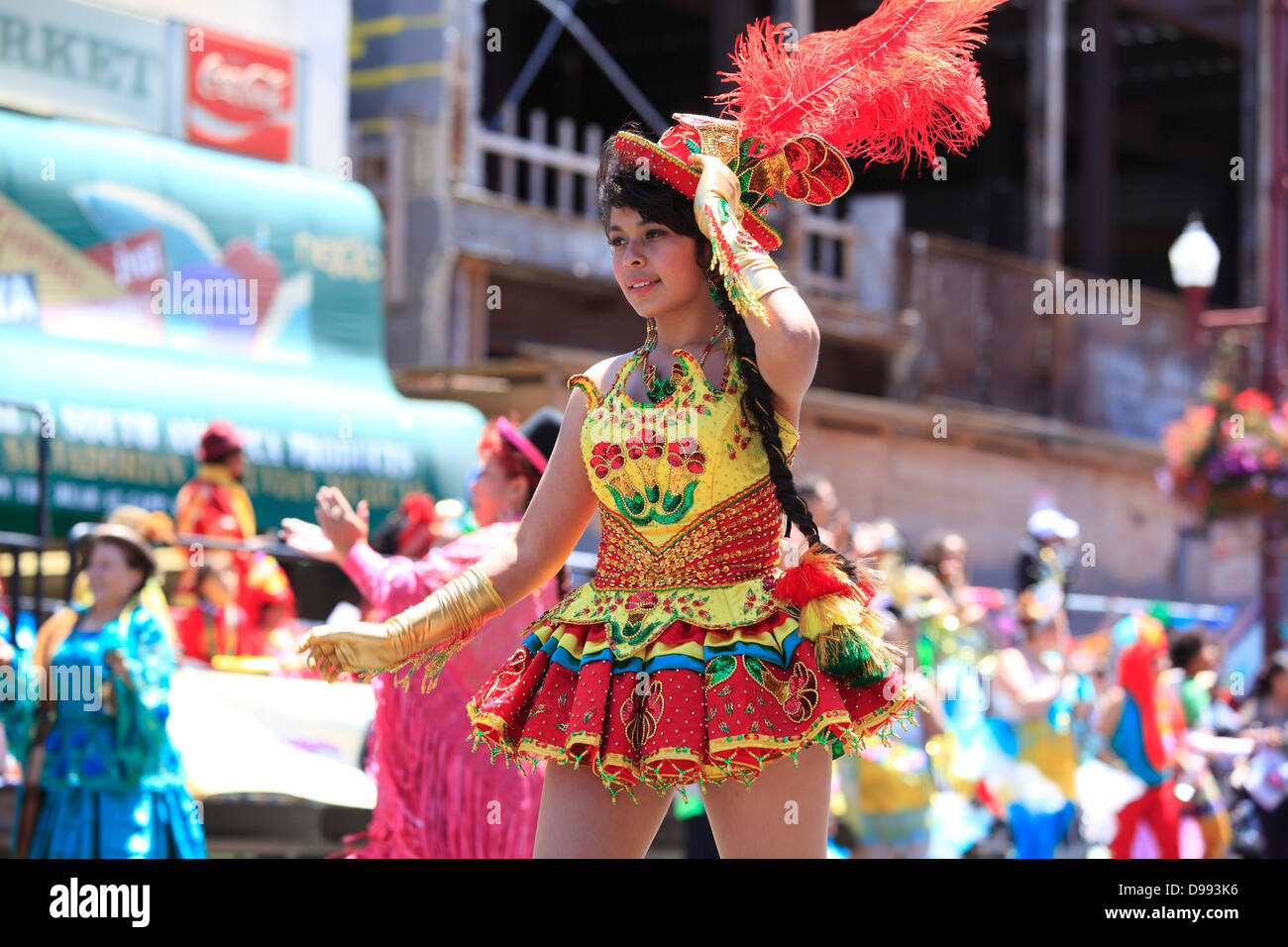 bolivian dancers in traditional costume during Carnaval parade in ...