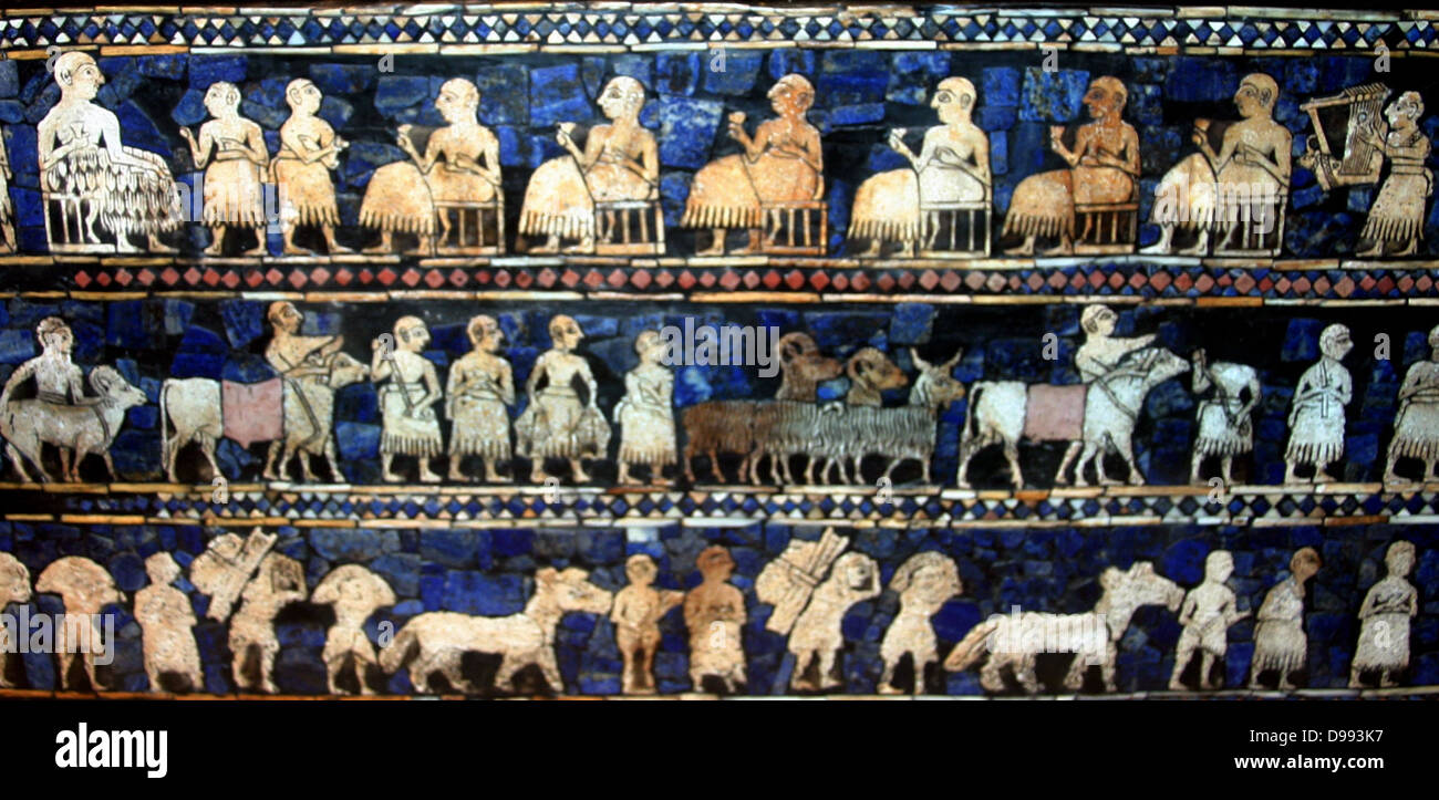 The Peace frieze from the Standard of Ur. Sumerian artefact excavated ...