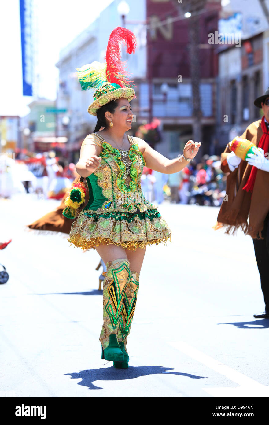 Portrait of a bolivian dancer in traditional costume during Carnaval ...