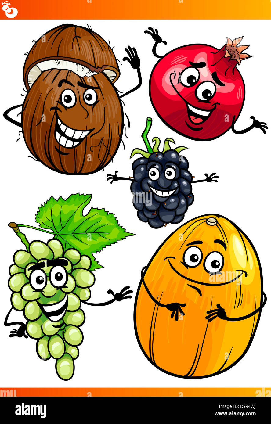 Cartoon Illustration of Funny Fruits Comic Food Characters Set Stock ...