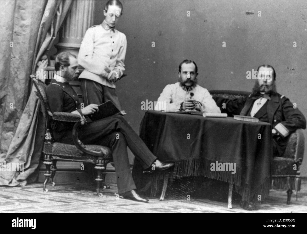 Archduke Ferdinand Maximilian (1832–1867), seated far right, and three other men, in Vienna ...