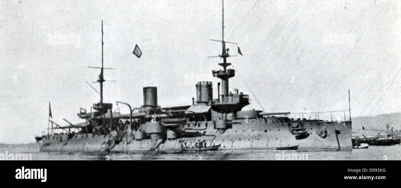 French Navy pre-dreadnought battleship 'Bouvet', commissioned in 1898 ...