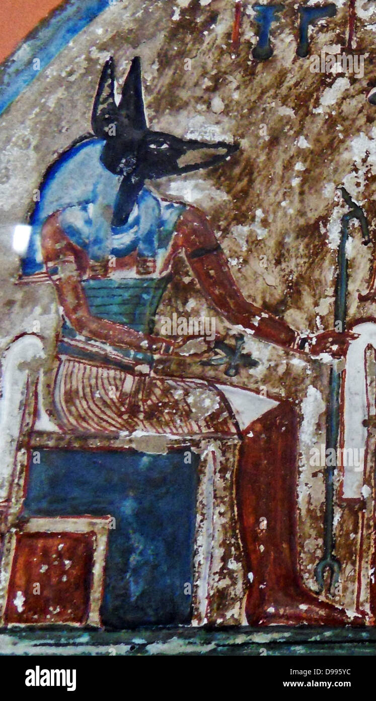 Stele Irynefer: Top level:The gods Anubis and Osiris enthroned facing ...