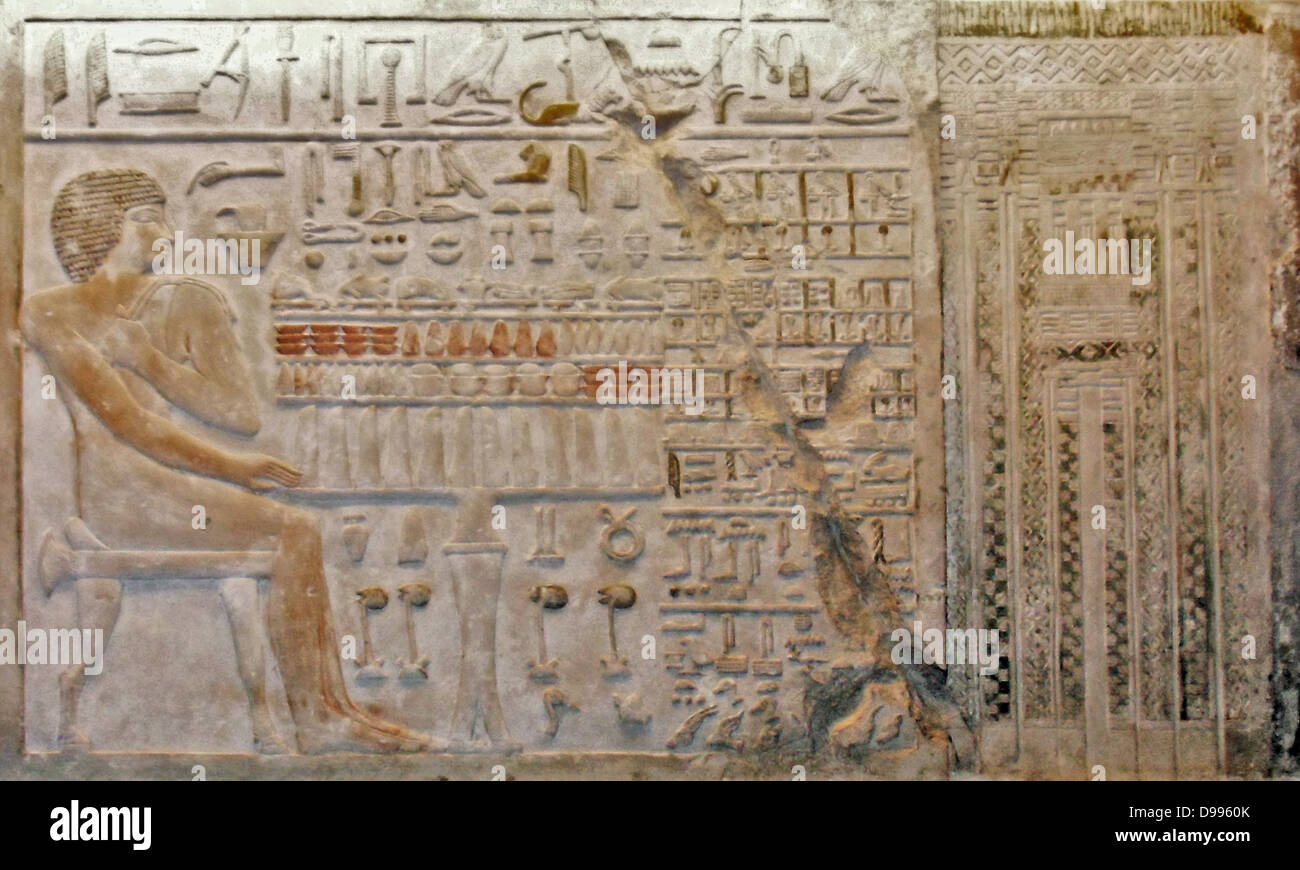 Bas relief Egyptian depicting a seated male figure. 2620-2350 BC ...