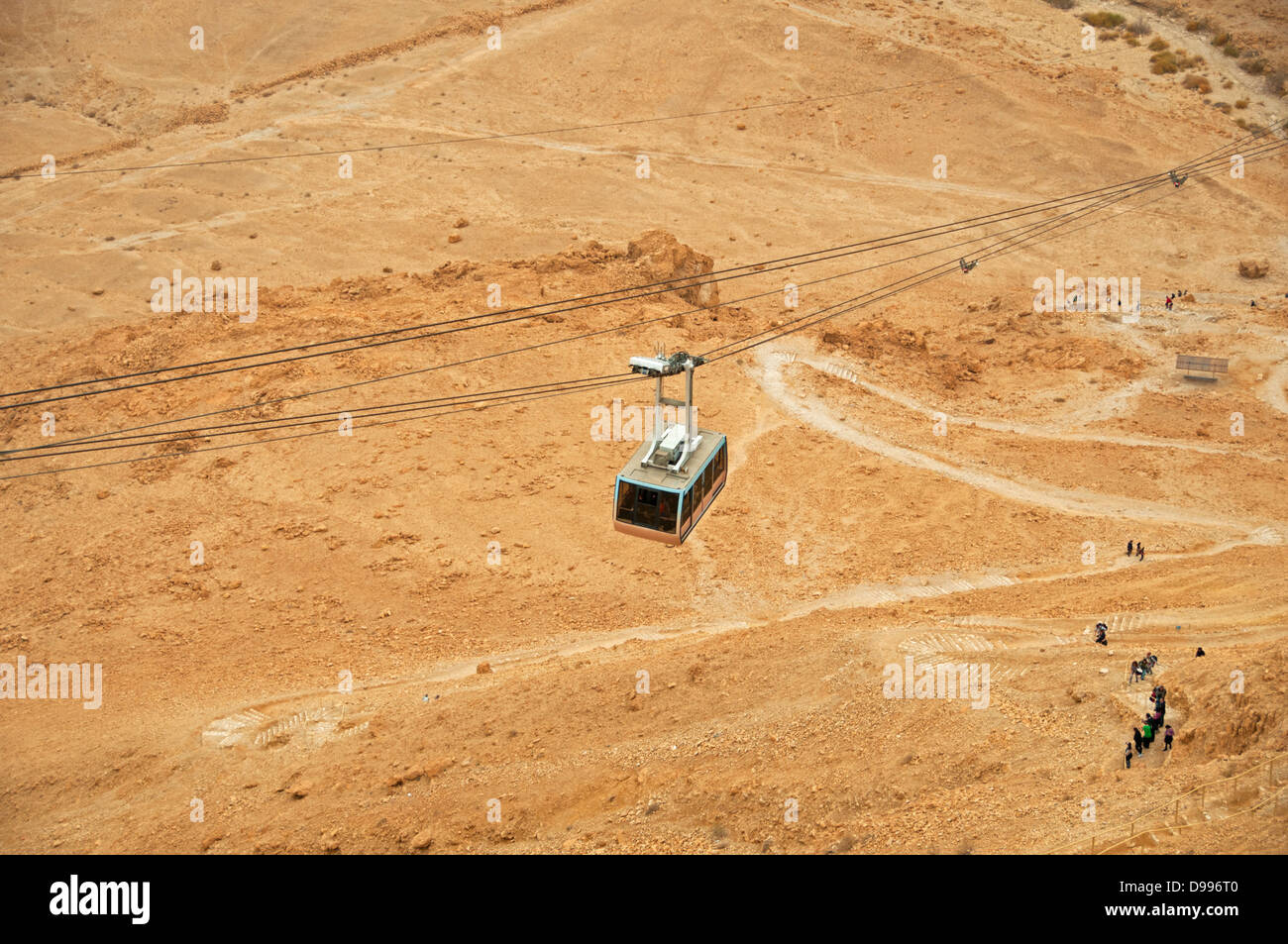 Cable car rises top to bottom of monument floor at Masada National Park ...