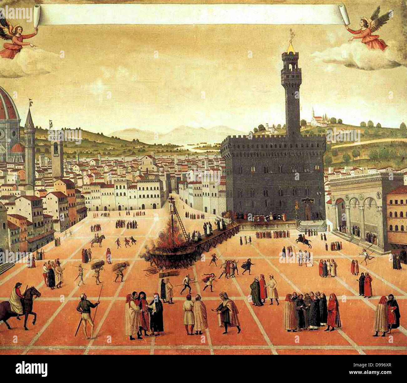 The burning at the stake of the Italian priest Savonarola in Florence ...