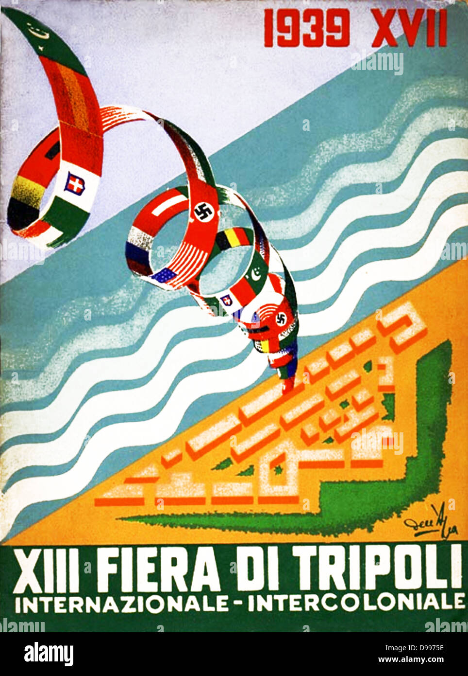 Italian fascist poster celebrating the XIII Tripoli Fair. Italy ...