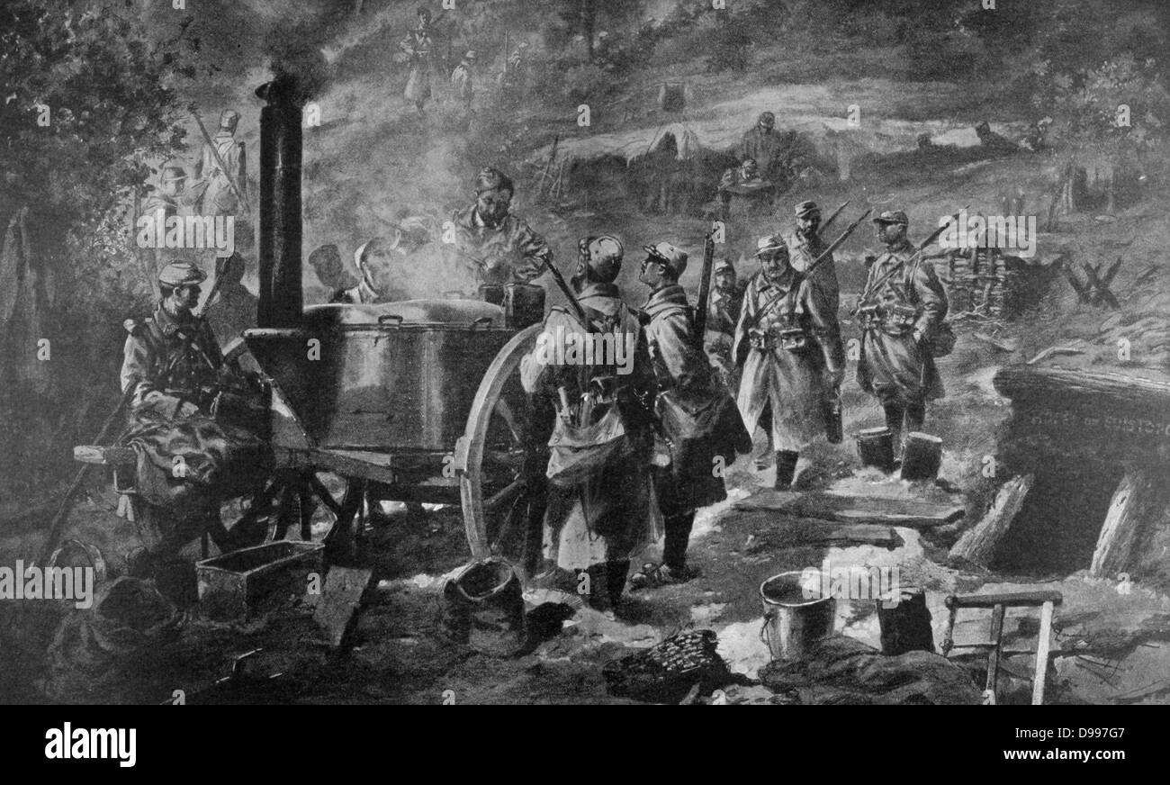 World War I 1914-1918: French mobile field kitchen supplying food to ...