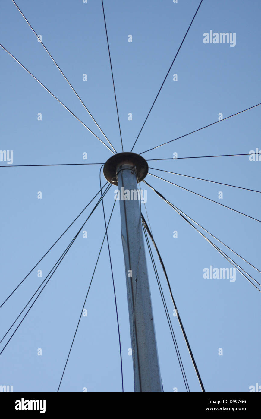 View of Telegraph pole, showing the wires expanding outwards in all ...