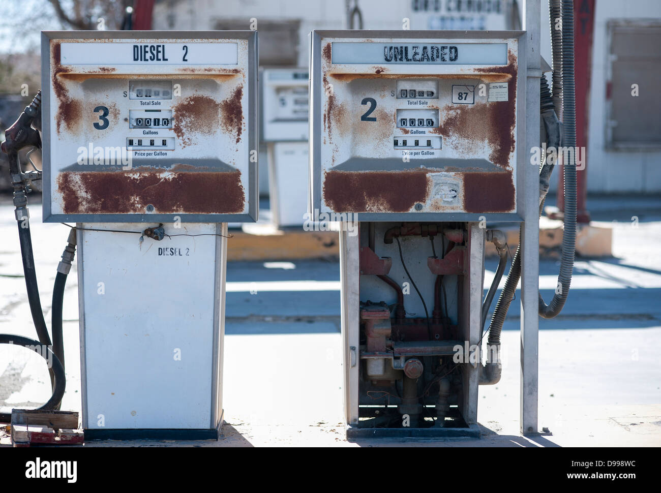 Old rusty gas pumps of abandoned gas station Stock Photo - Alamy