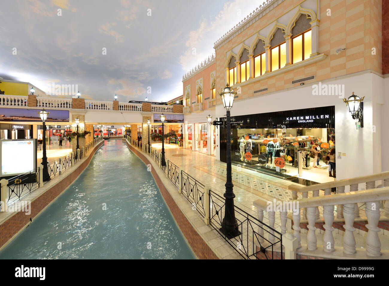 Canal, luxury shopping centre Villaggio Mall in the style Venice ...