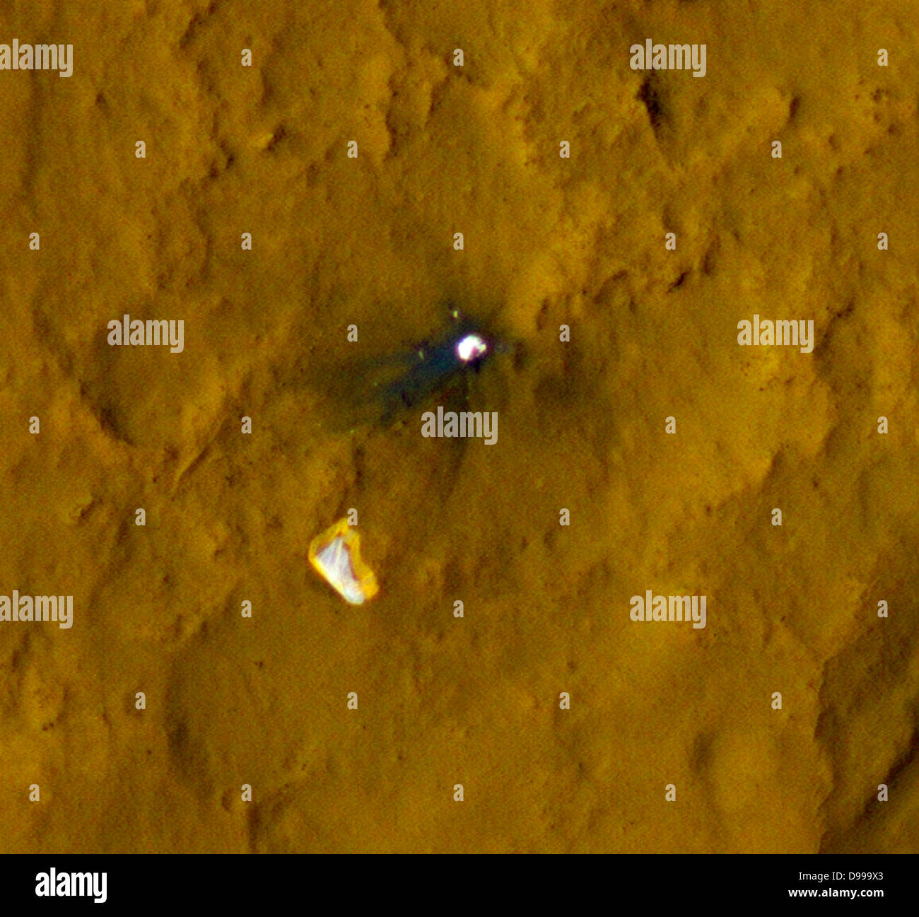 This color view of the parachute and back shell that helped deliver ...