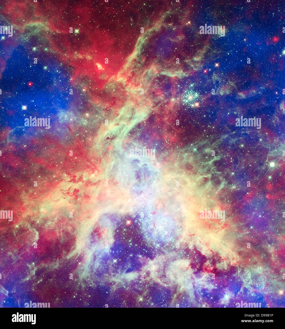 This composite of 30 Doradus, aka the Tarantula Nebula, contains data from Chandra, Hubble, and ...