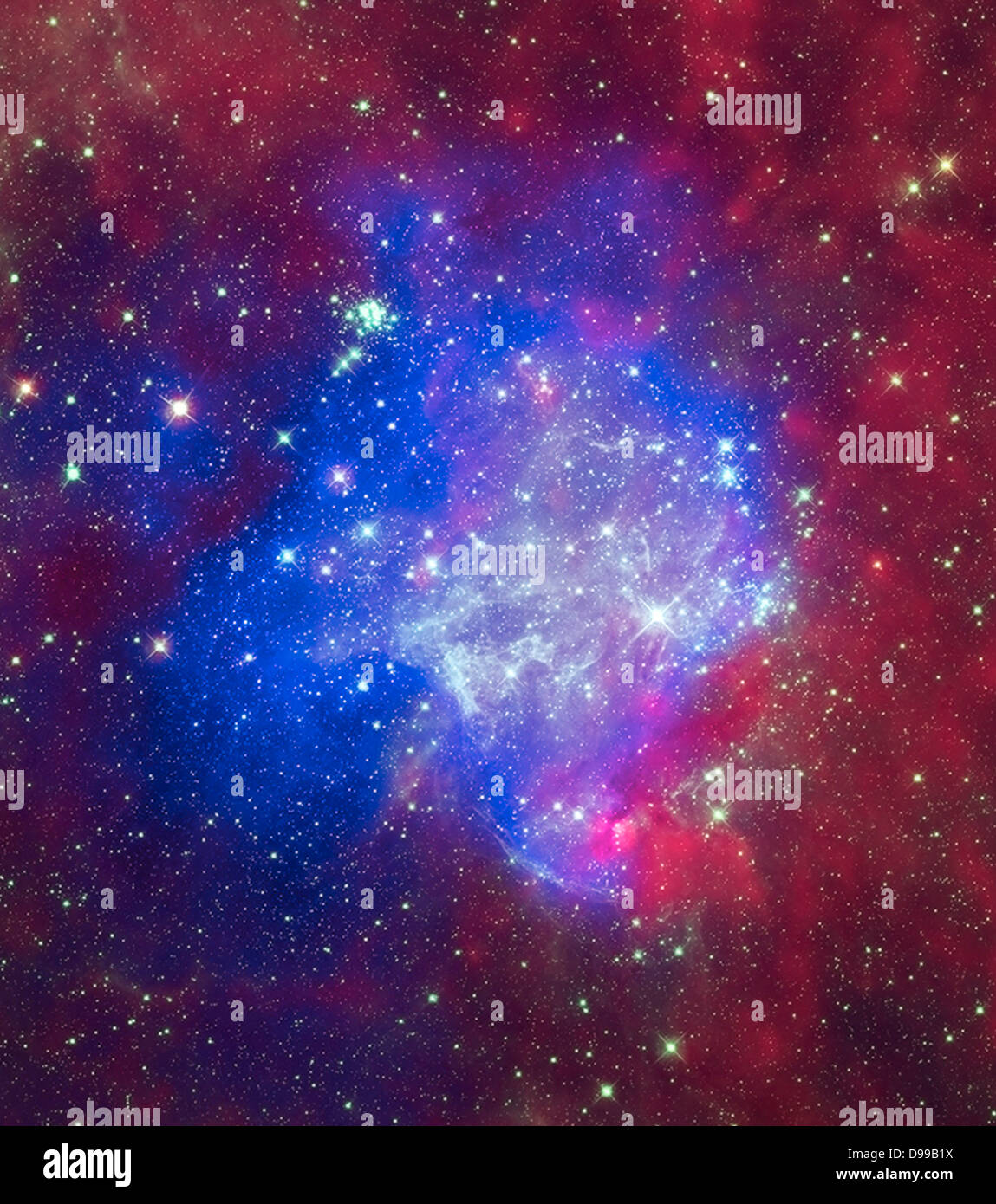 This composite of 30 Doradus, aka the Tarantula Nebula, contains data from Chandra, Hubble, and ...