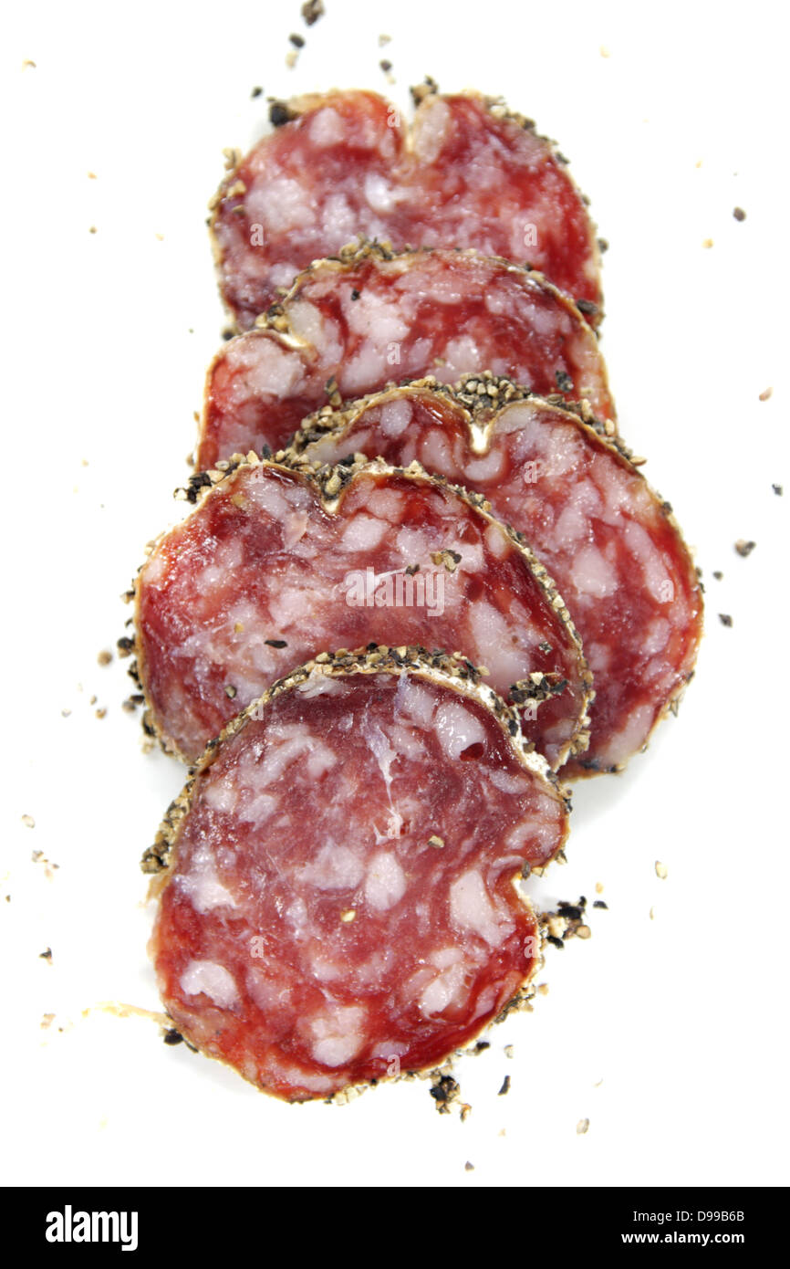 Sliced pepper salami Stock Photo - Alamy