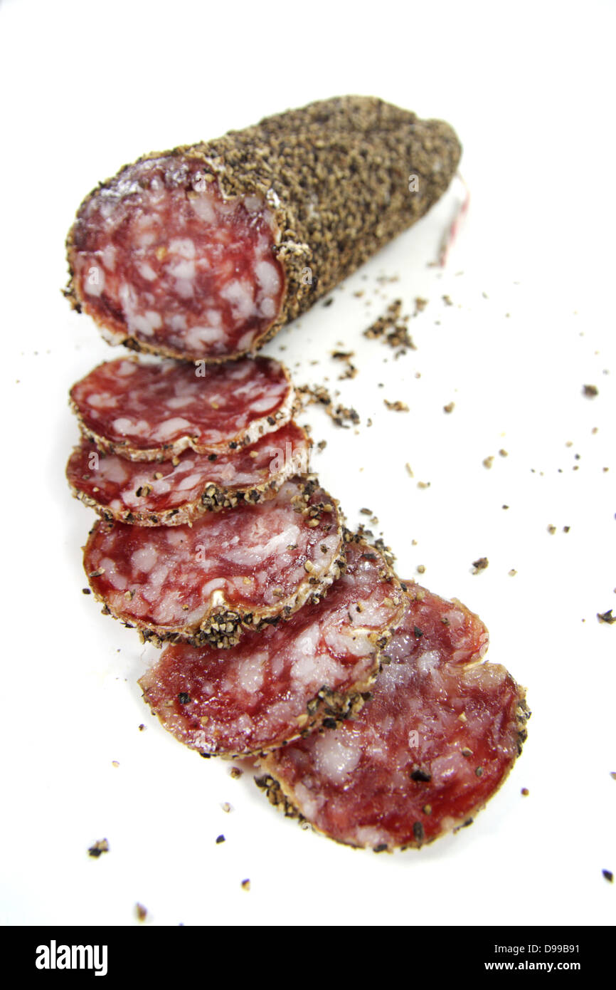 Sliced pepper salami Stock Photo - Alamy