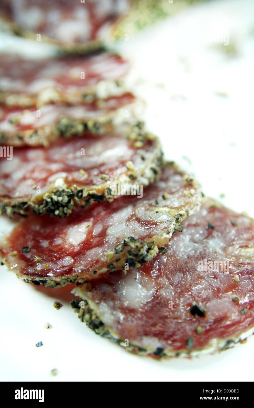 Sliced pepper salami Stock Photo - Alamy