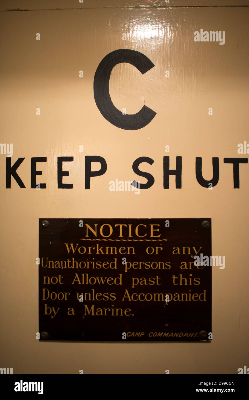 LONDON, United Kingdom — A warning sign on a door at the Churchill War ...