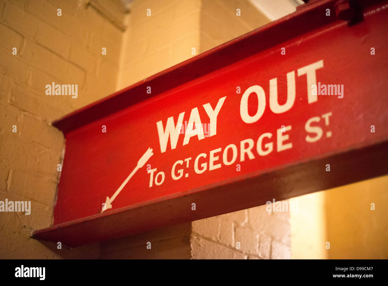 LONDON, United Kingdom — An emergency exit sign at the Churchill War ...