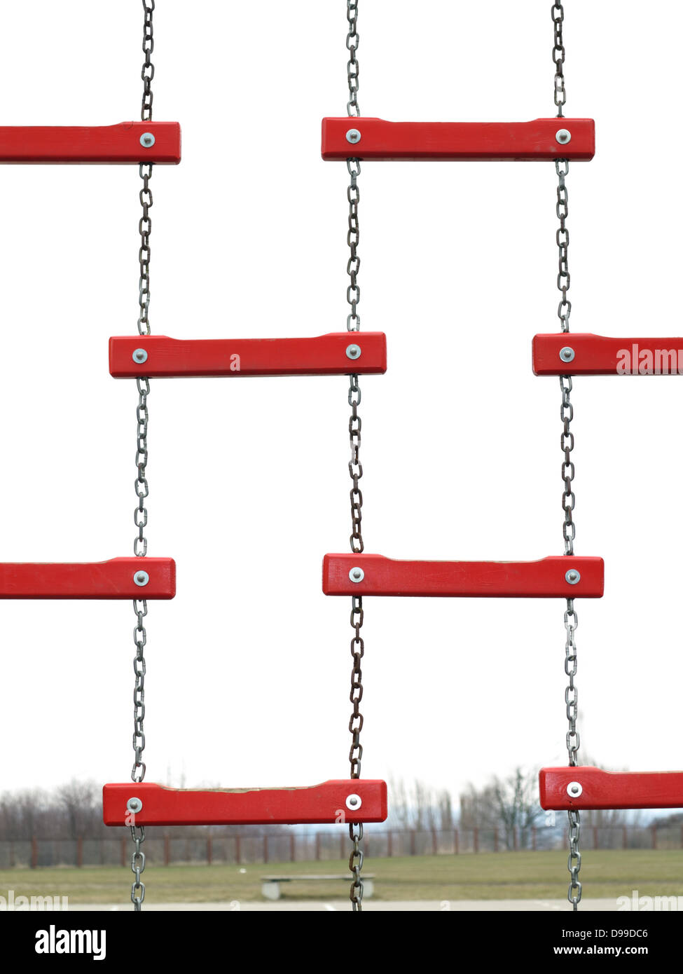 Chain red ladder hanging on the white background Stock Photo - Alamy