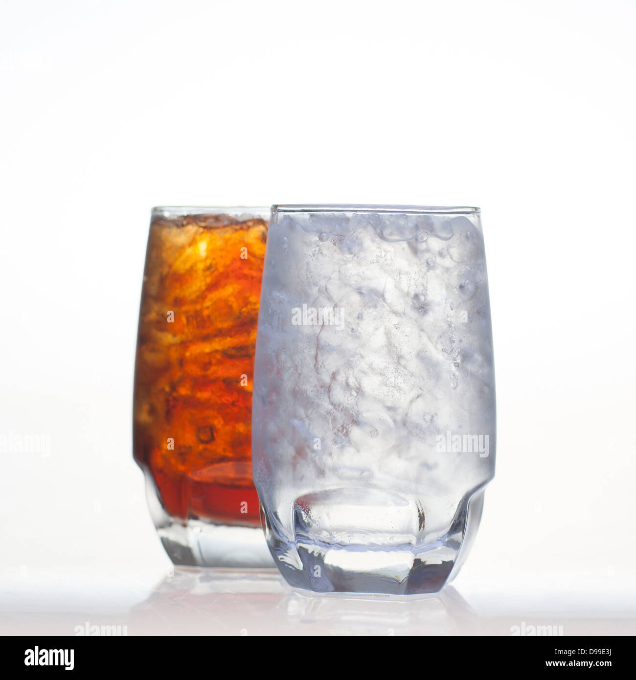 Sparkling Cola Drinks Whit Sprite Soda Water And Ice In Glass Isolated On White Background Stock