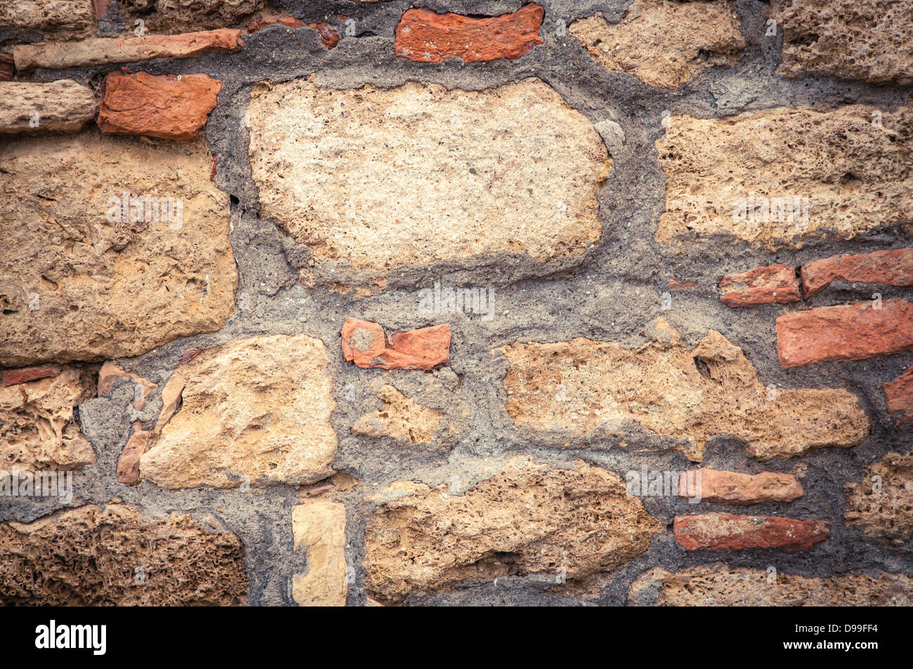 Medieval brick and mortar pattern in a wall in a farmhouse near San ...
