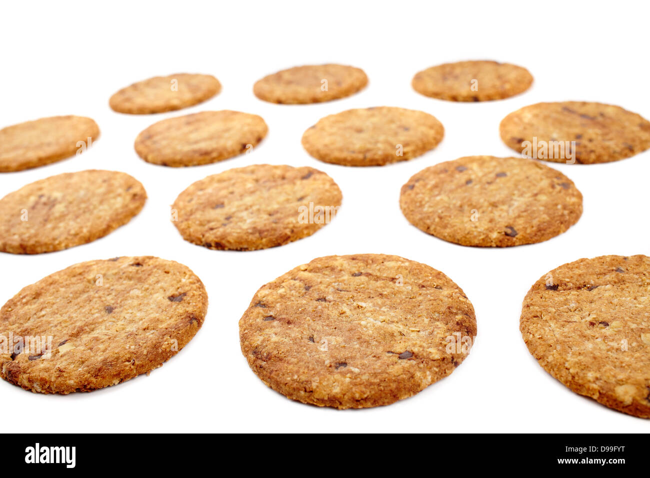 Digestive bio wholegrain biscuits with chocolate chips isolated on ...