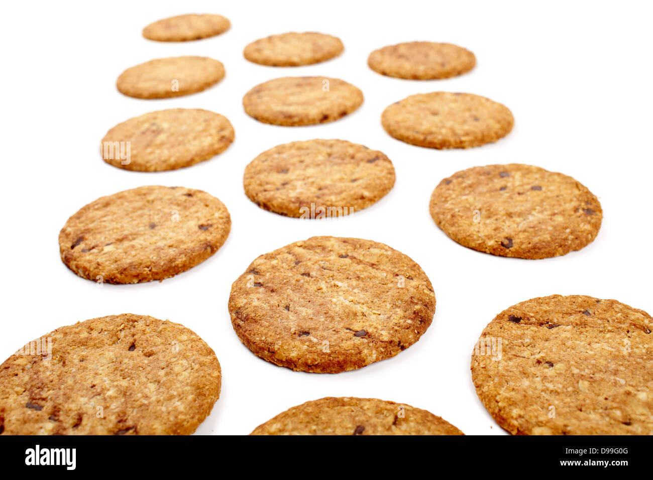 Digestive bio wholegrain biscuits with chocolate chips isolated on ...