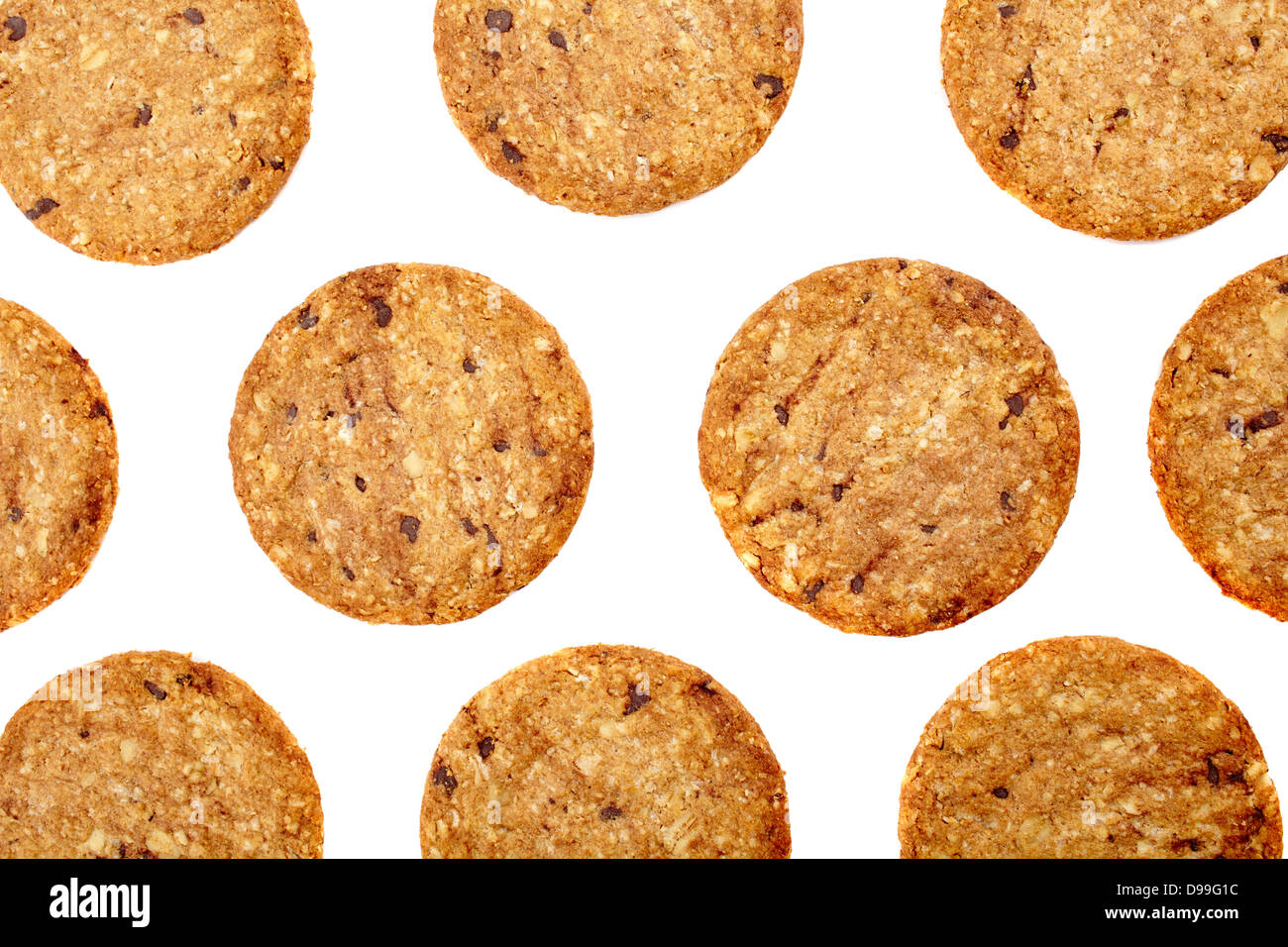 Digestive bio wholegrain biscuits with chocolate chips isolated on ...