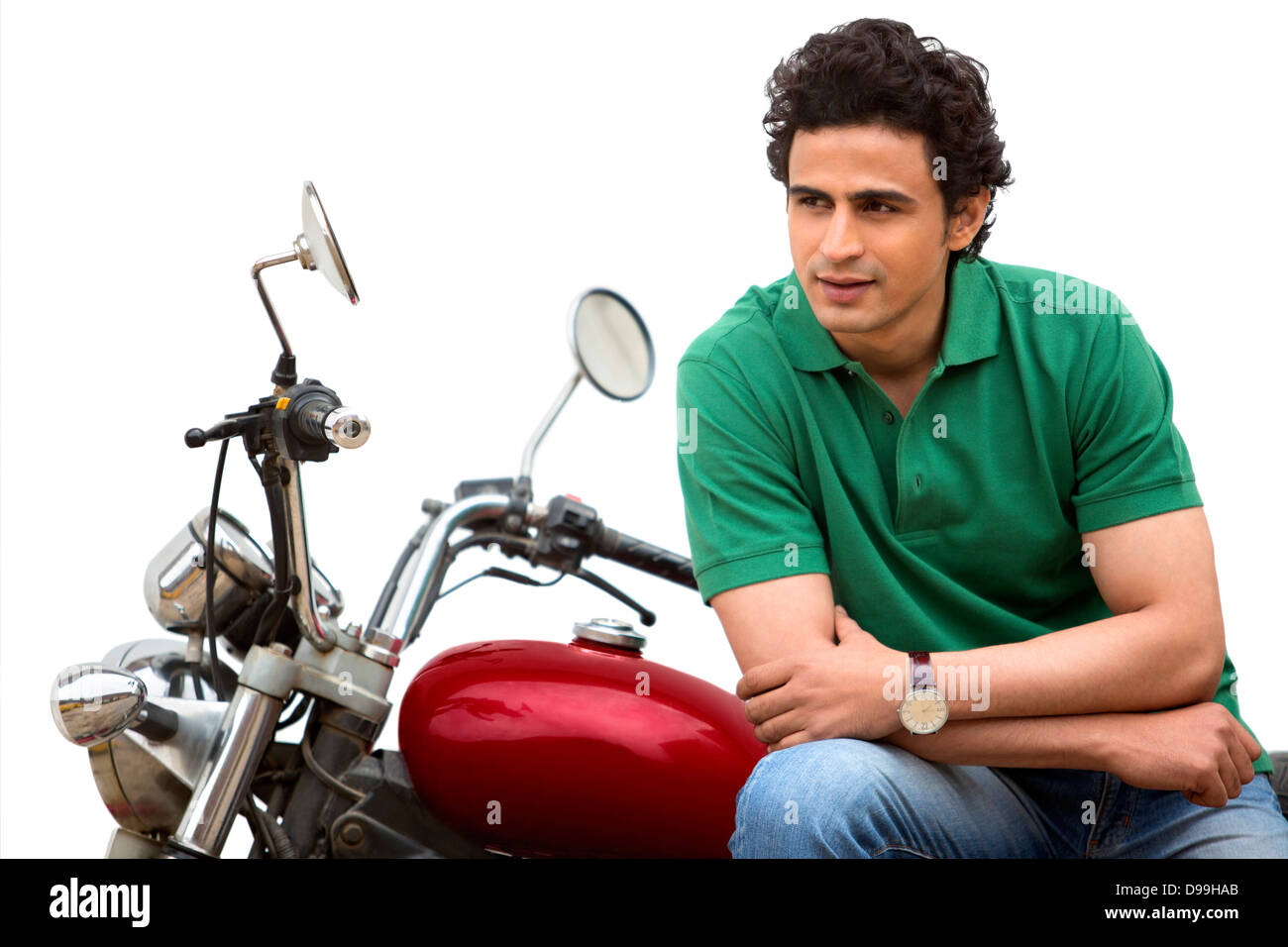 Man sitting on a motorcycle Stock Photo - Alamy