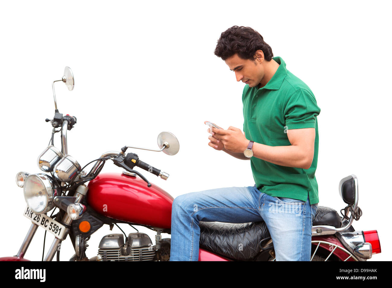 Indian man sitting on motorbike hi-res stock photography and images - Alamy