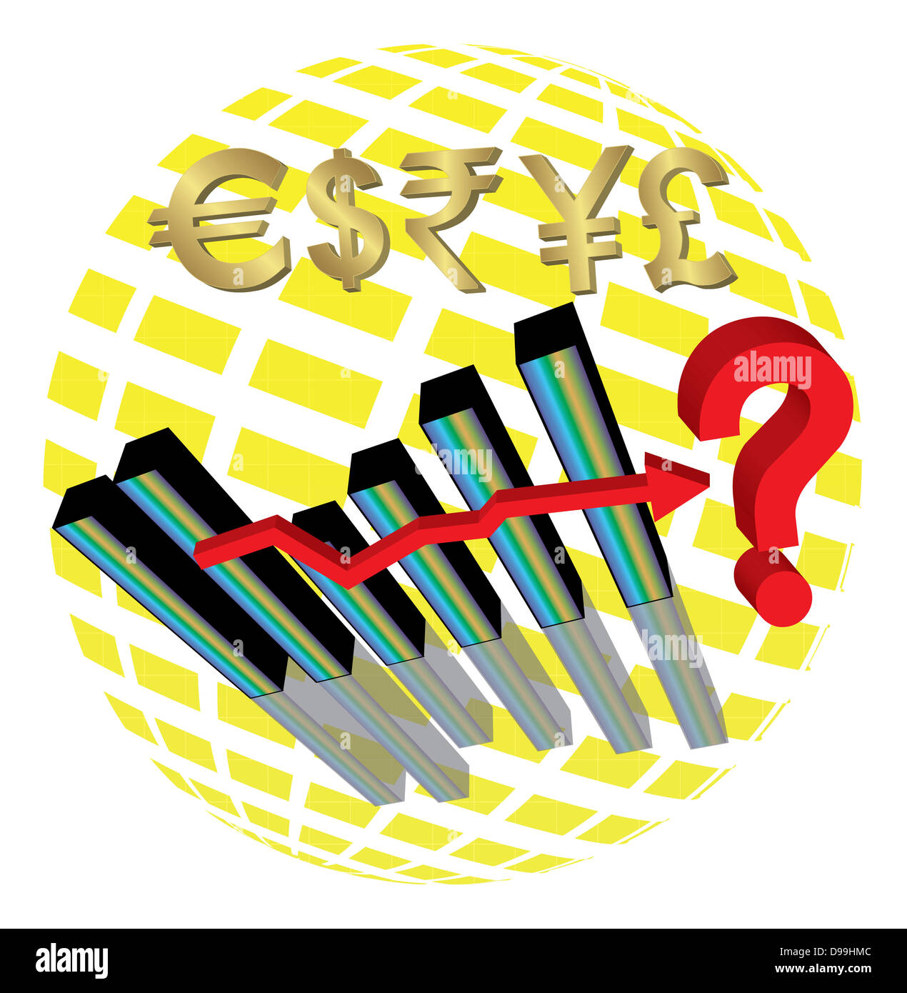 World Economic Uncertainty with question mark and economic growth bars ...