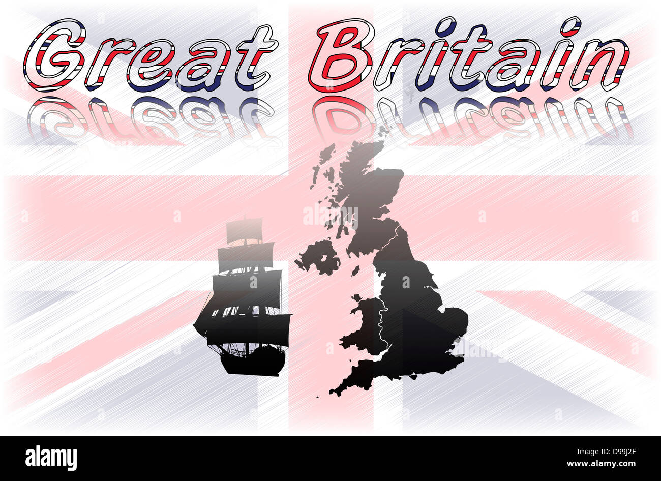 Great Britain background with map and old ship Stock Photo - Alamy