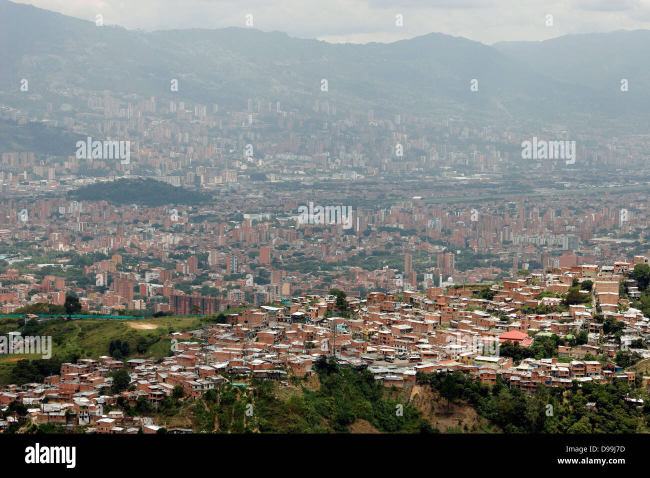Aerial view of Medellin barrios from cable-car, Medellin, Colombia ...