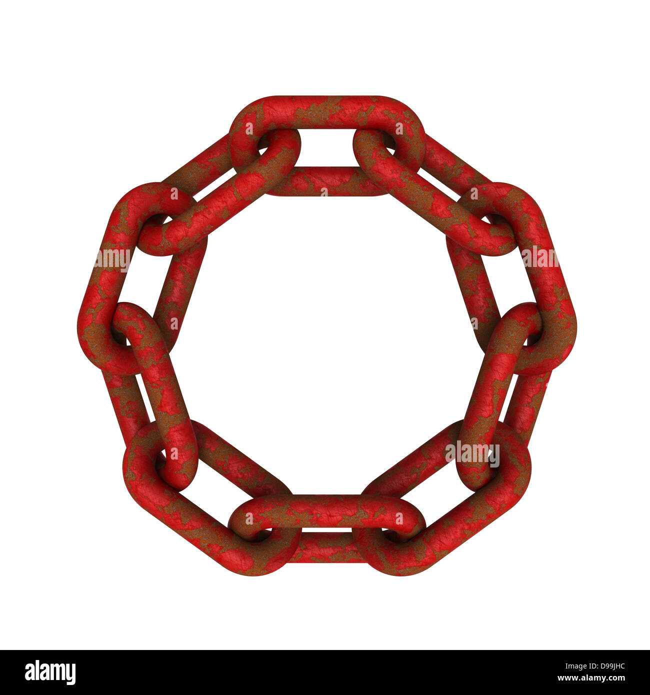 3D model of eroded and rusted red chains connected together isolated on ...